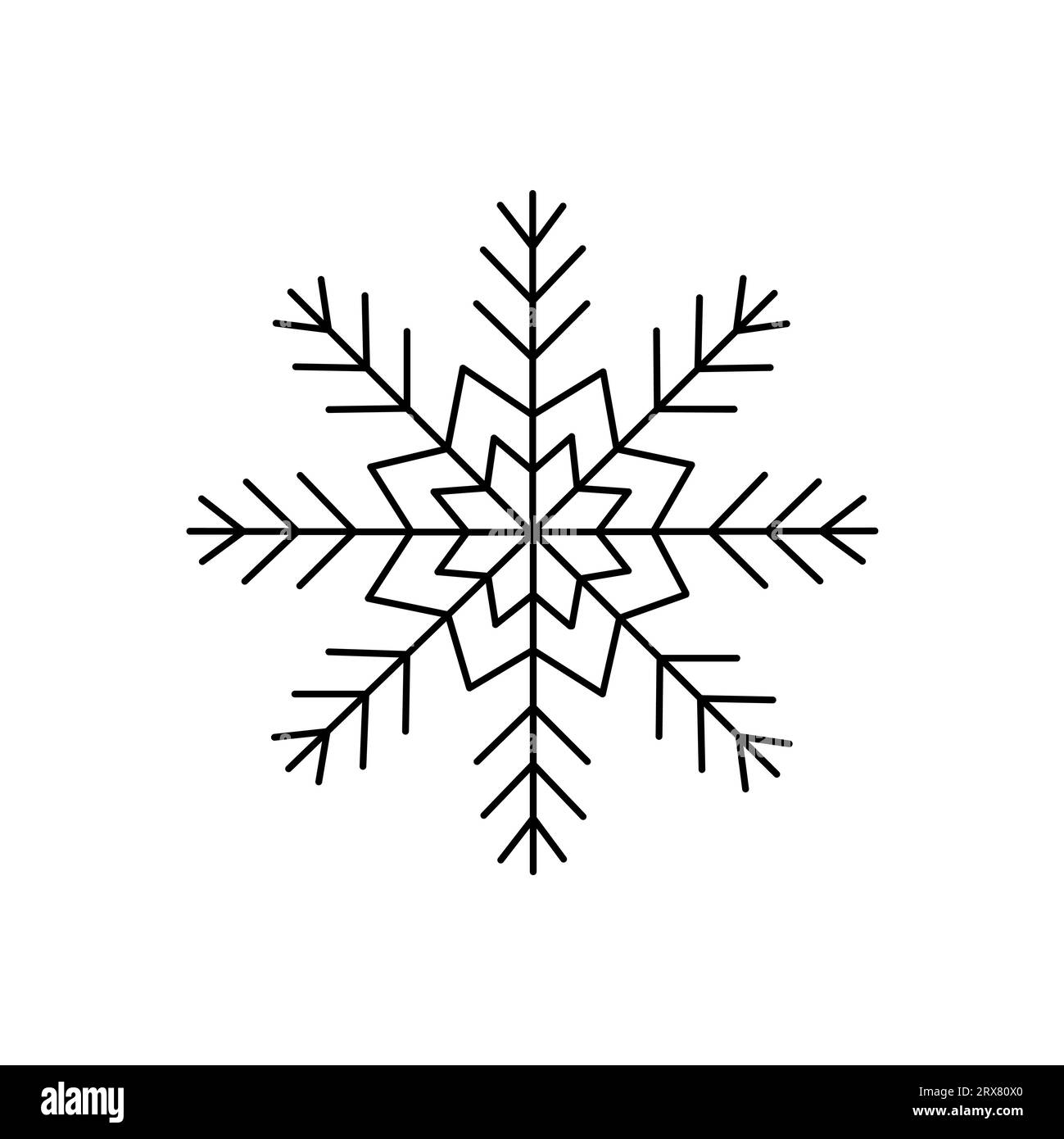 Snowflake Christmas simple doodle linear hand drawn vector illustration ...