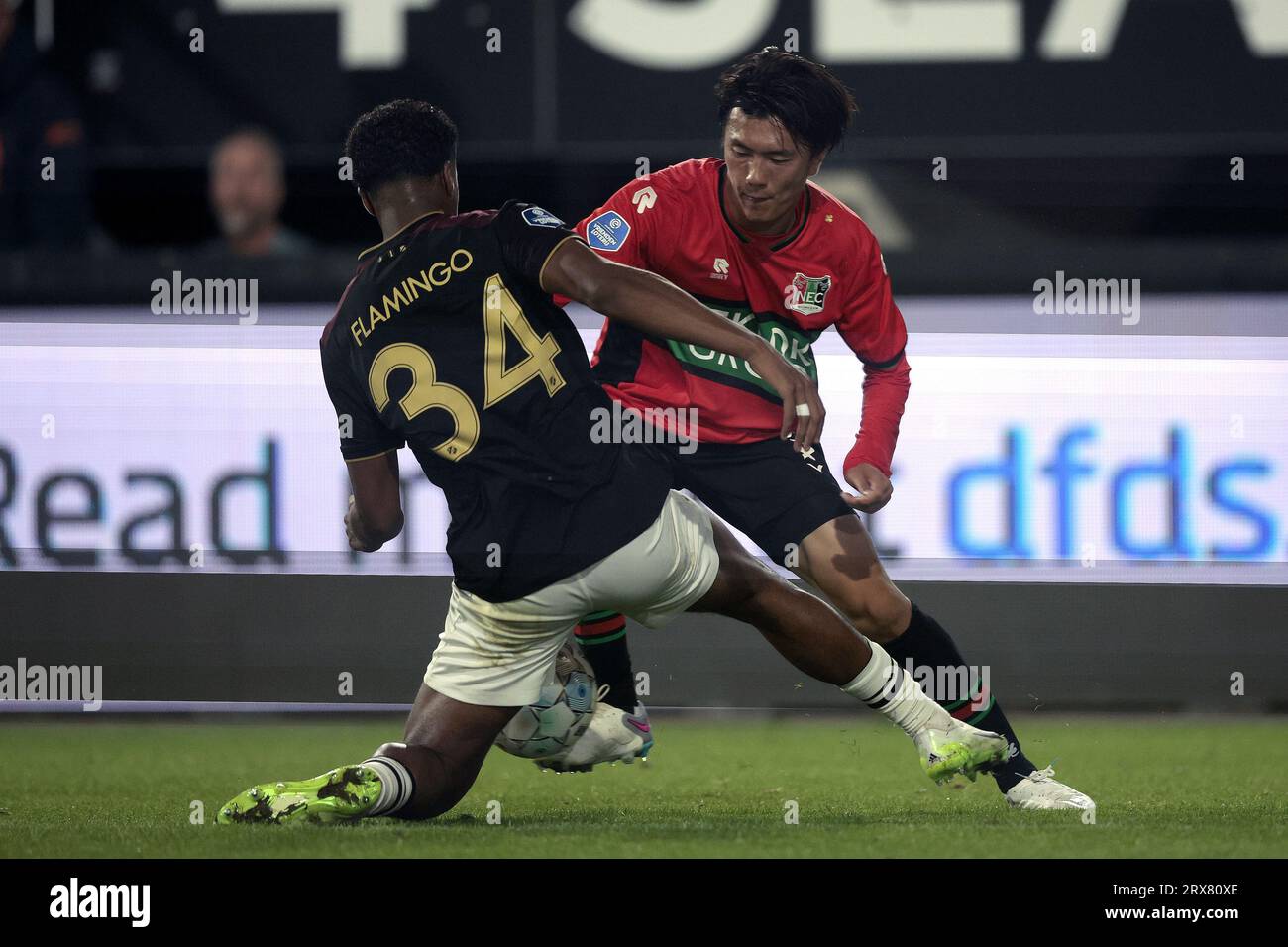 NIJMEGEN - (l-r) Ryan Flamingo of FC Utrecht, Koki Ogawa of NEC ...