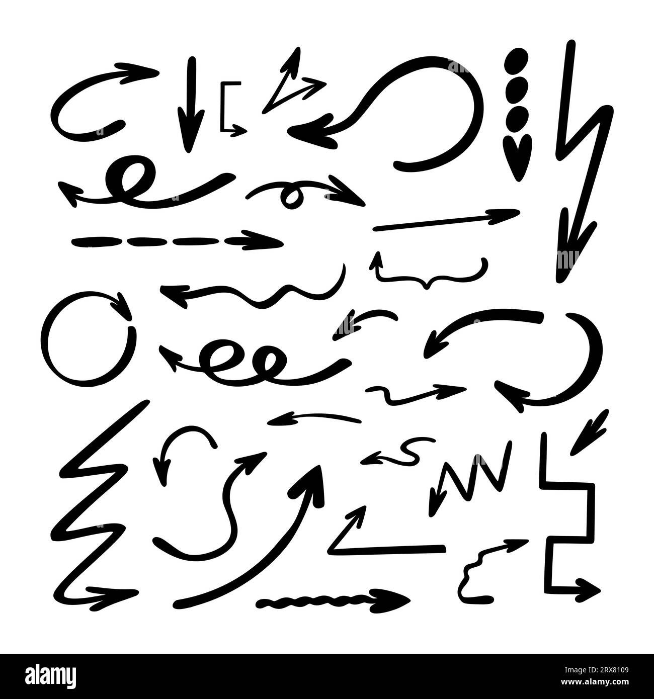 Arrows set simple hand drawn vector illustration, free form curved ...