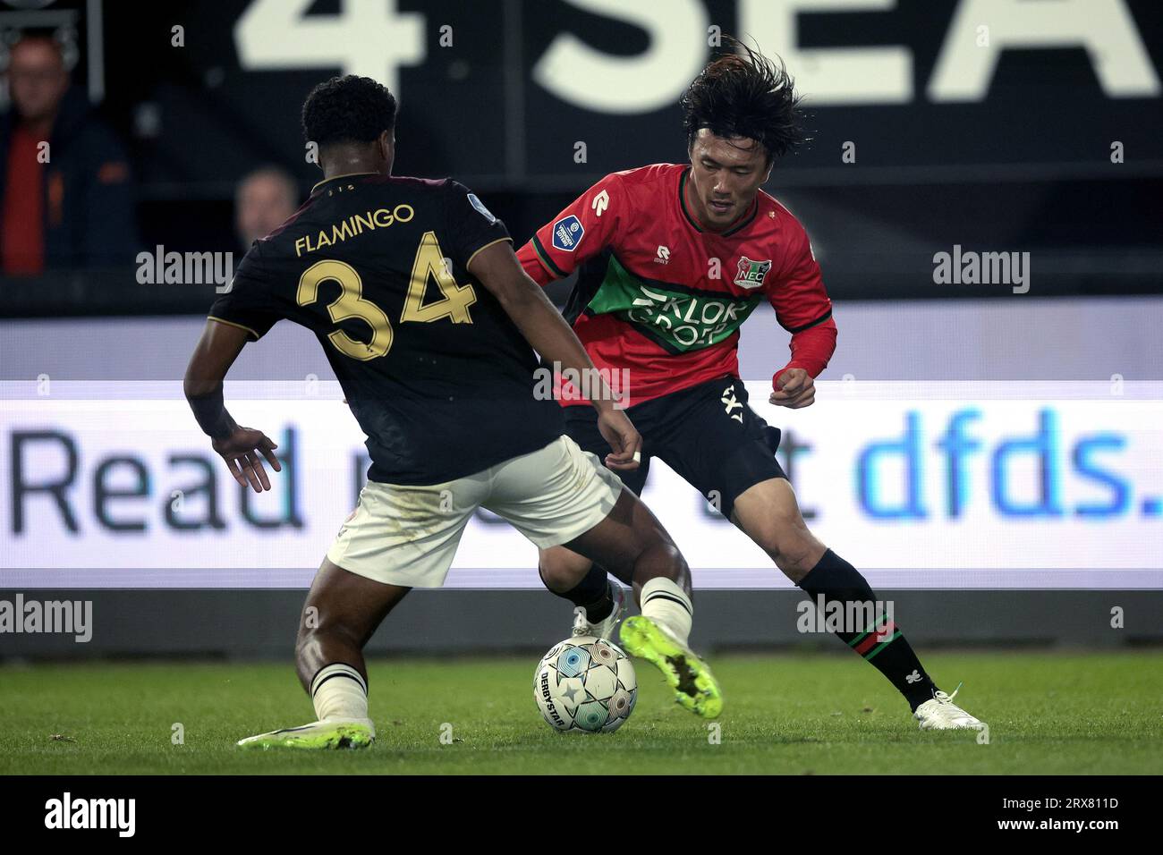 NIJMEGEN - (l-r) Ryan Flamingo of FC Utrecht, Koki Ogawa of NEC ...