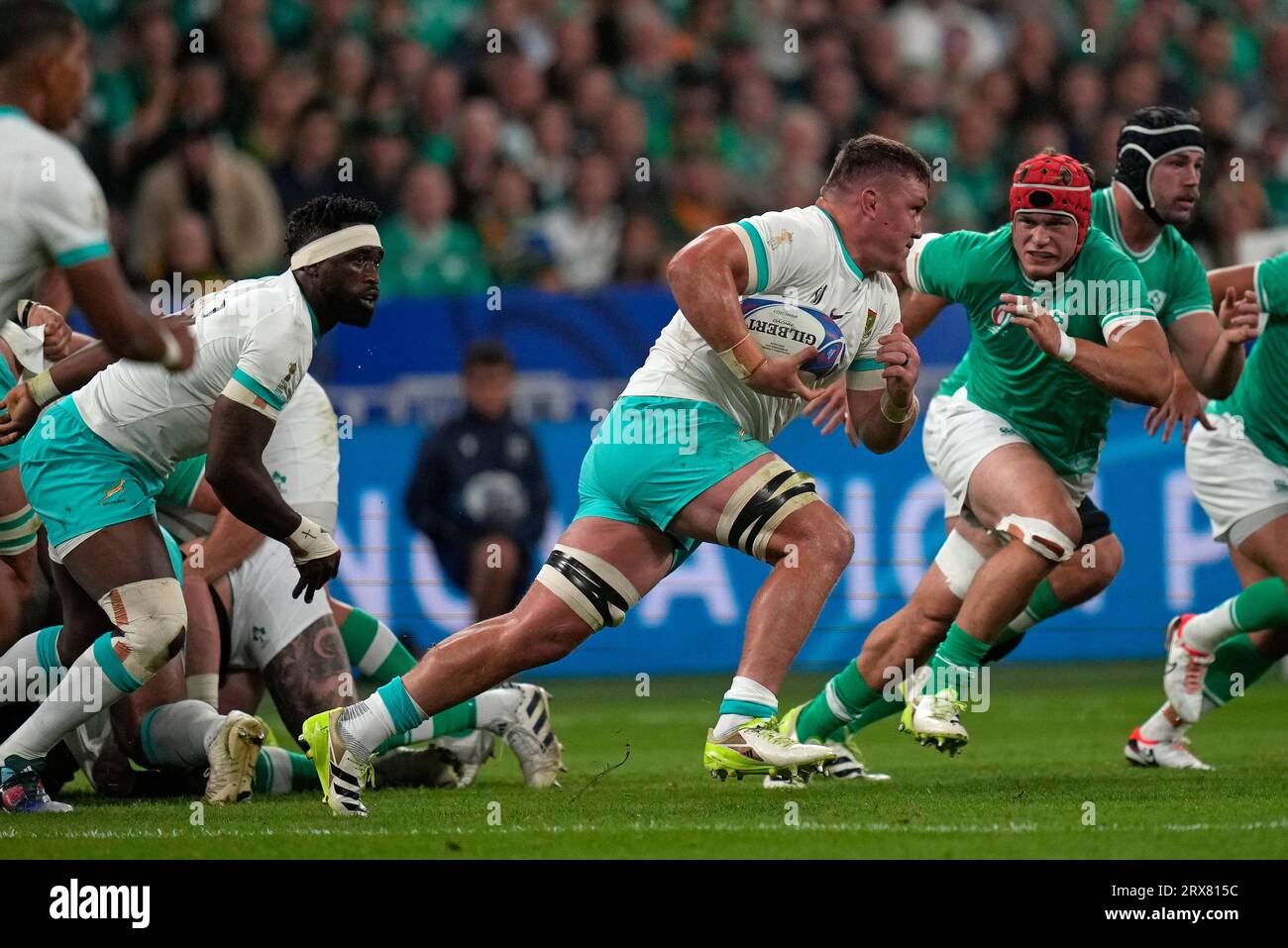 South Africa's Jasper Wiese runs with the ball as Ireland's Josh van ...