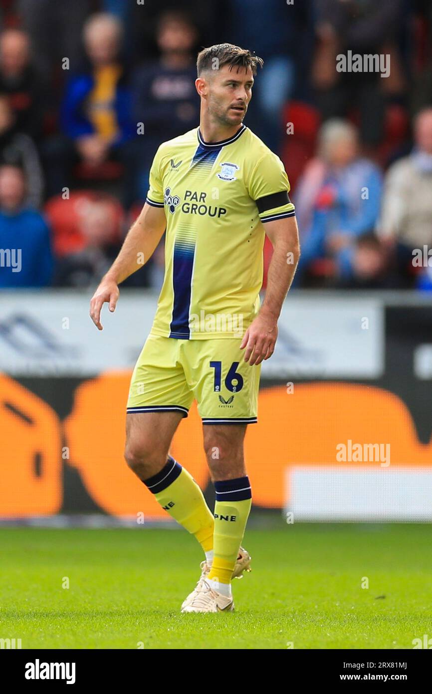 Rotherham, UK. 23rd Sep, 2023. Preston North End defender Andrew Hughes ...