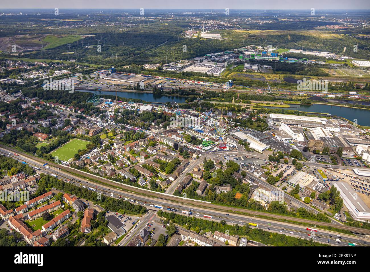 Aerial view, Cranger Kirmes folk festival and rides, Unser Fritz, Herne ...