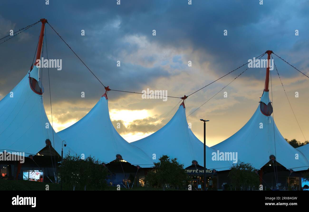 View across the car park at Ashford Designer Outlet shopping centre ...