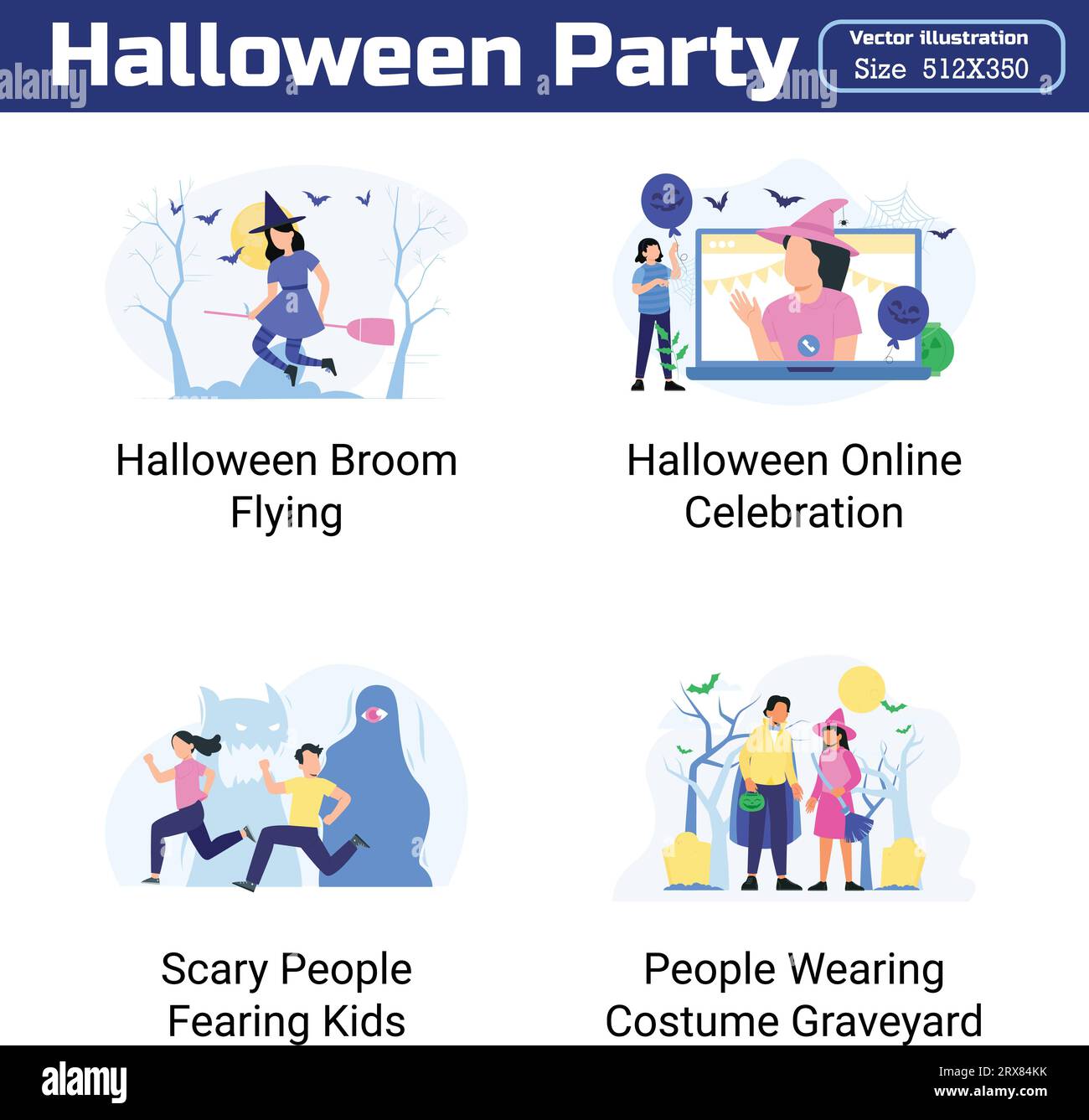 Halloween Party Illustration 20 unique concepts flat design vector ...