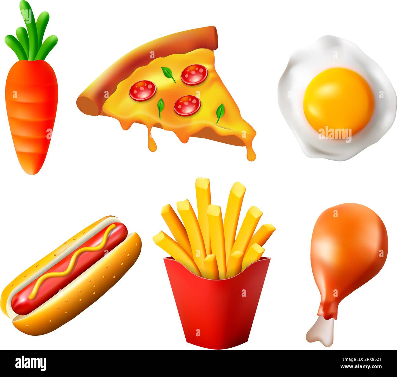 3d food icon set. Fast food realistic cartoon render vector collection ...
