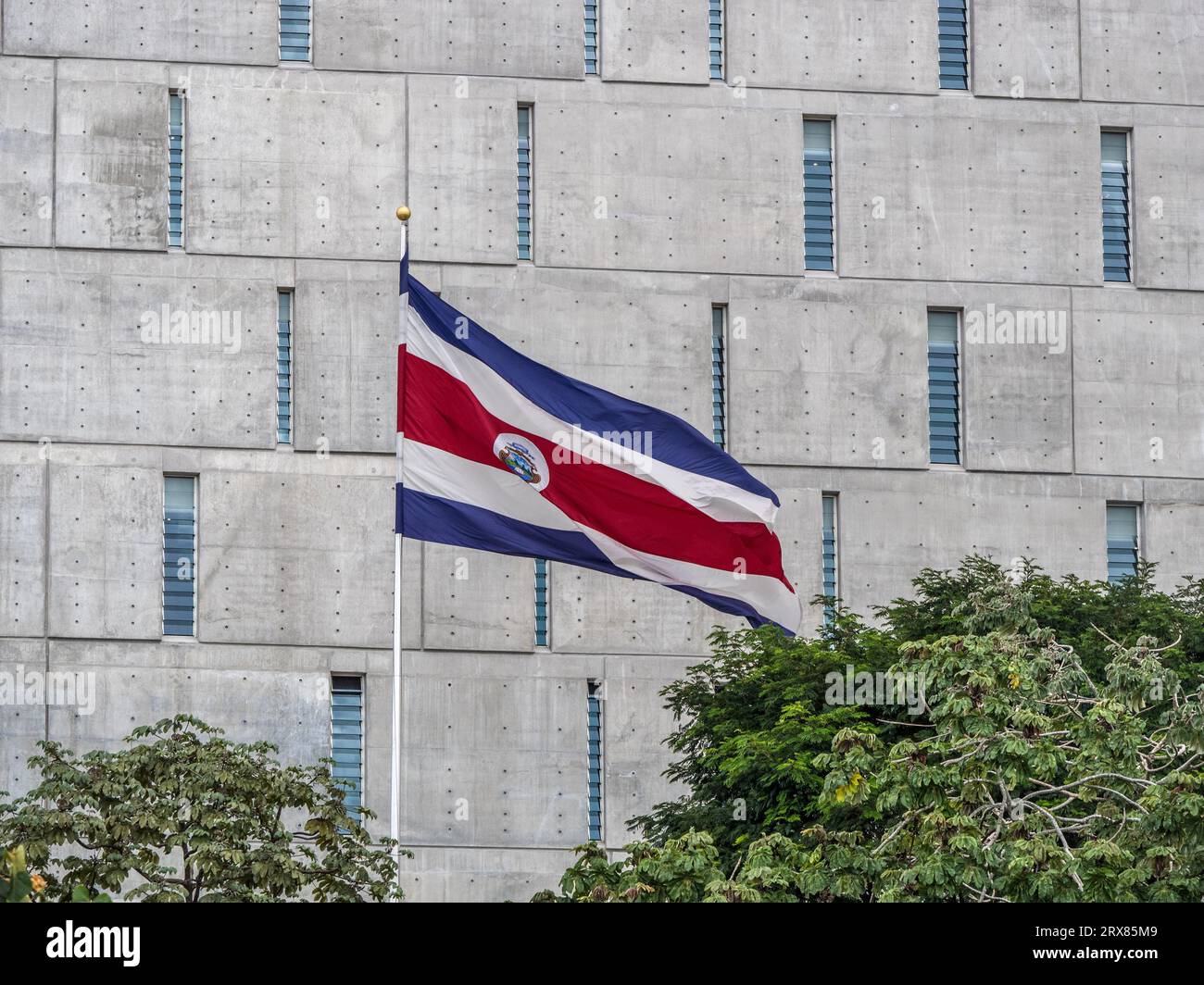Costa Rican flag in front of the Congress building in San José, Costa ...