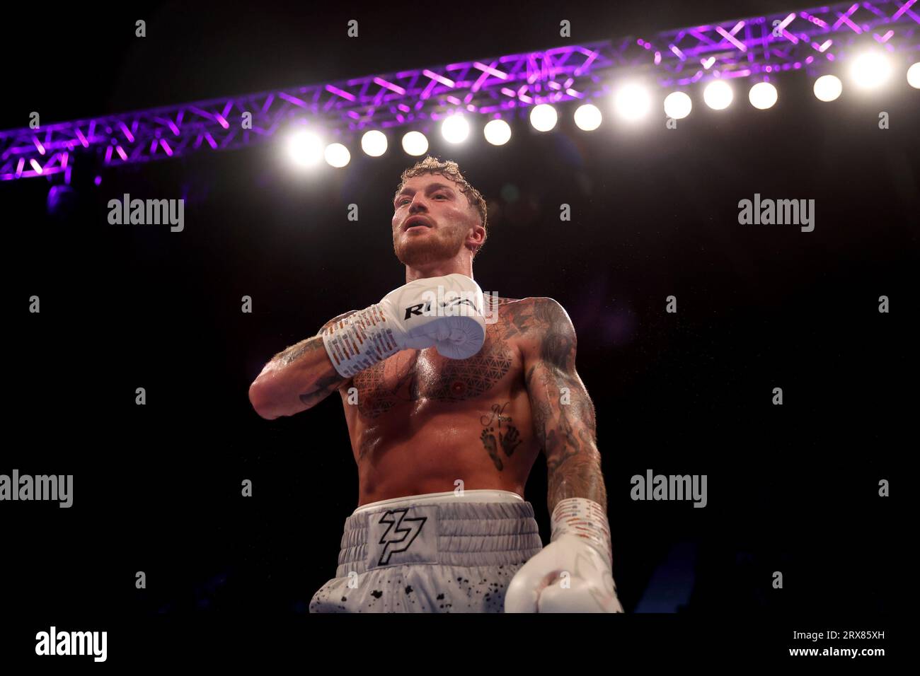 Zach Parker celebrates after the fight is halted against Khalid Graidia ...