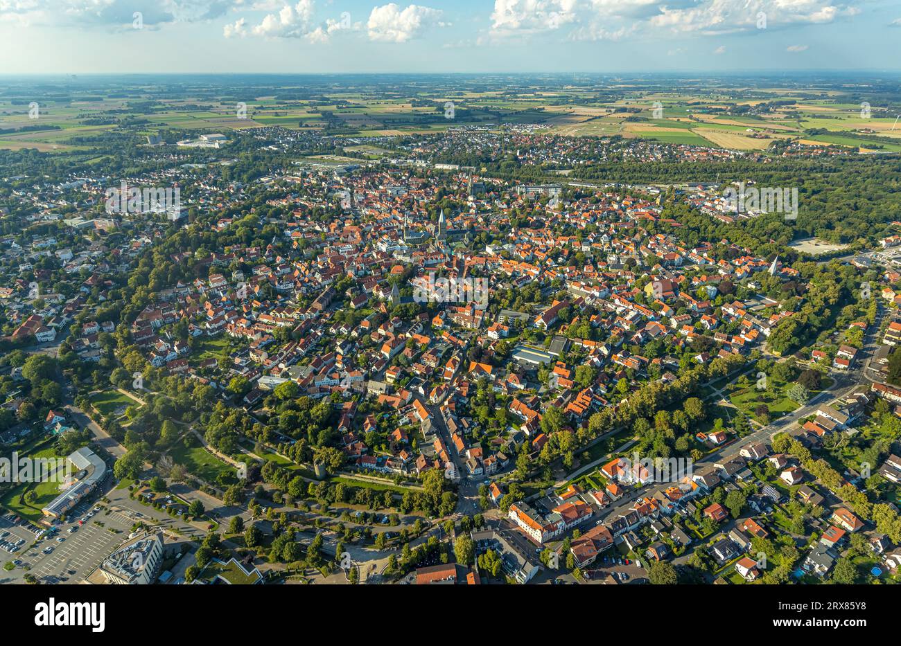 Aerial view, Stadtanscht old town with churches, evang. church Sankt ...