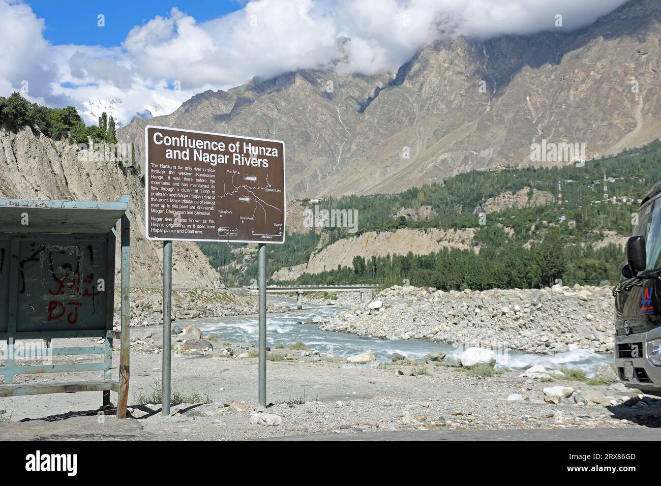 Confluence of the Hunza and Nagar Rivers in northern Pakistan Stock ...