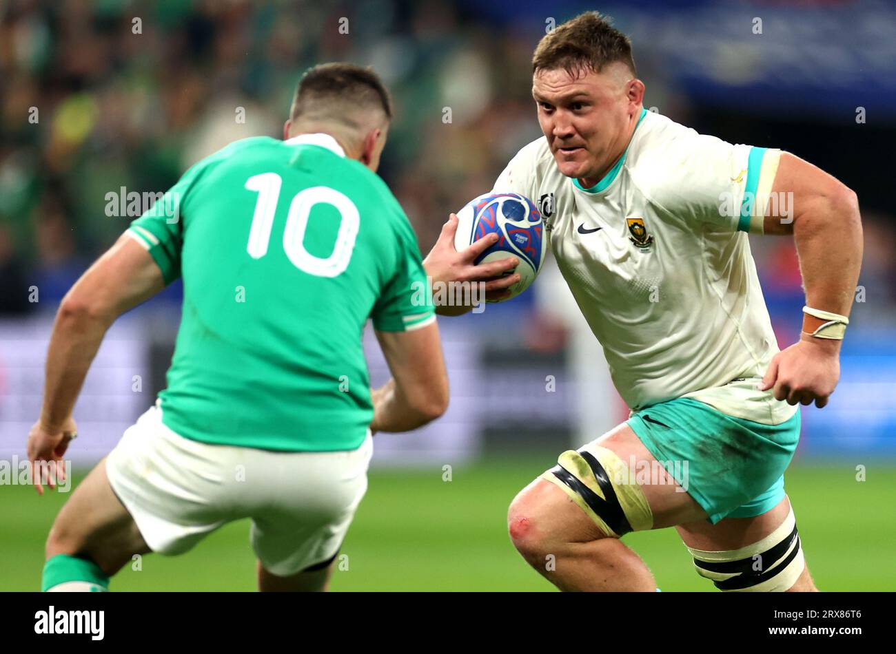 South Africa's Jasper Van der Weshuizen Wiese (right) attempts to get ...