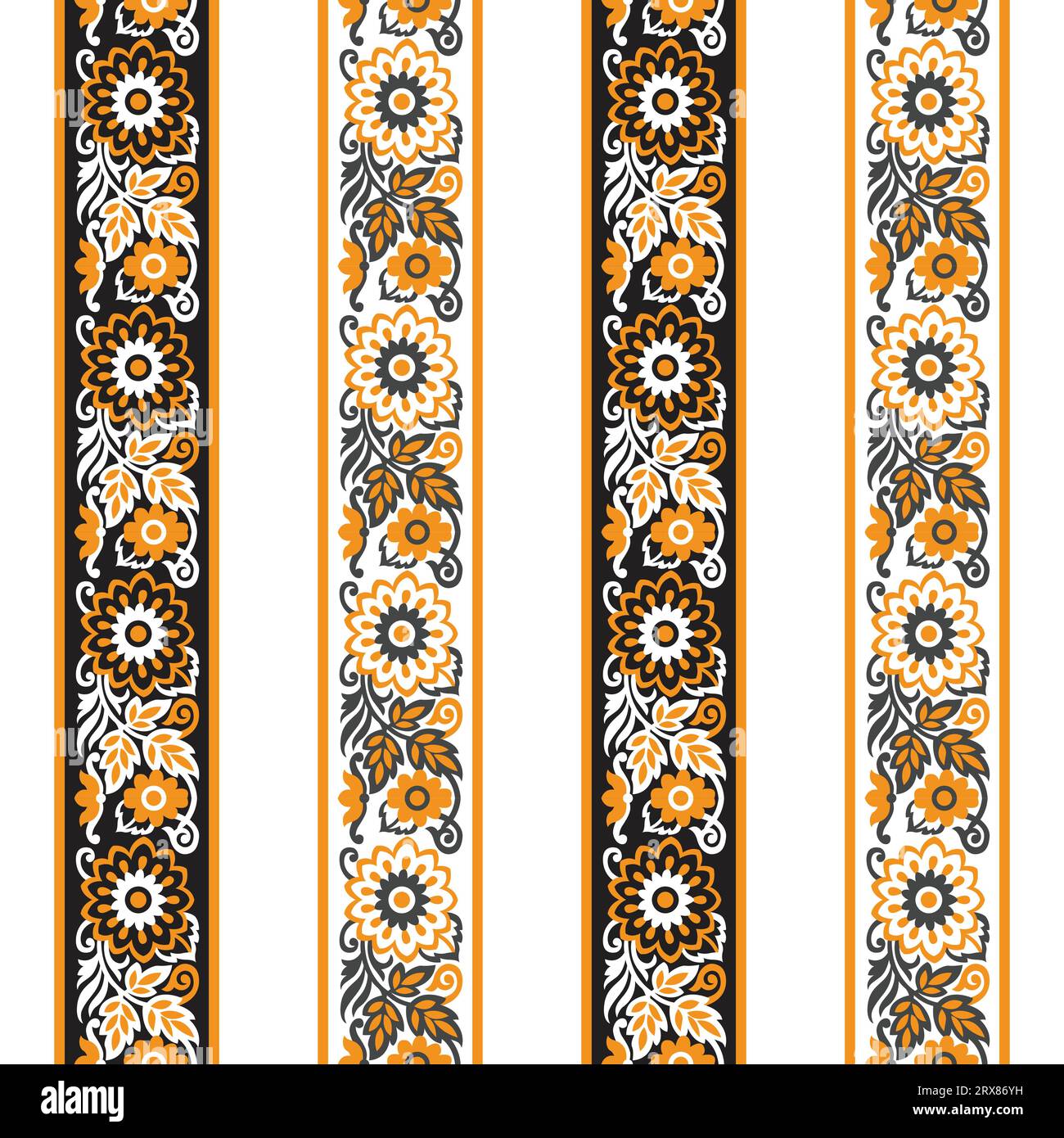 A vibrant striped borders fabric with floral patterns Stock Vector ...
