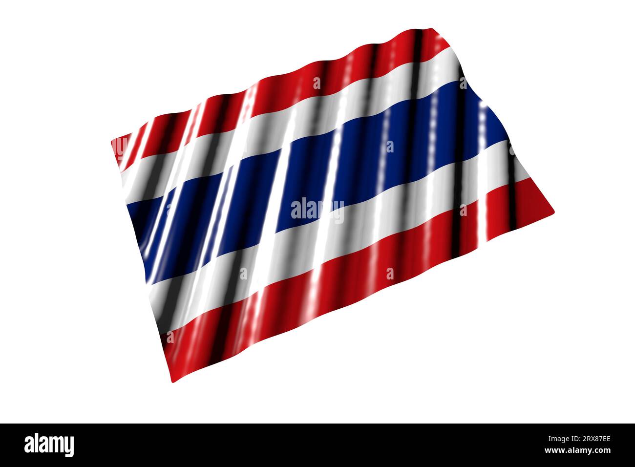 beautiful shiny flag of Thailand with large folds lie isolated on white ...