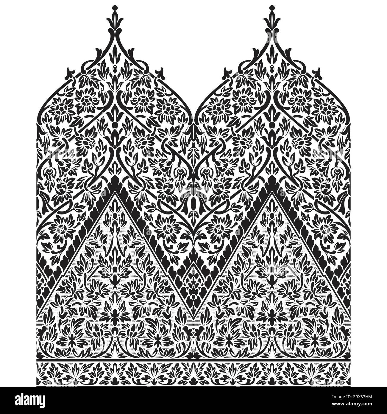 An Intricate Black And White Drawing With Detailed Patterns And Designs