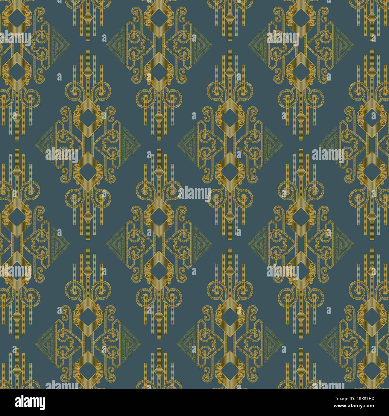 A blue background with intricate gold retro pattern designs Stock ...