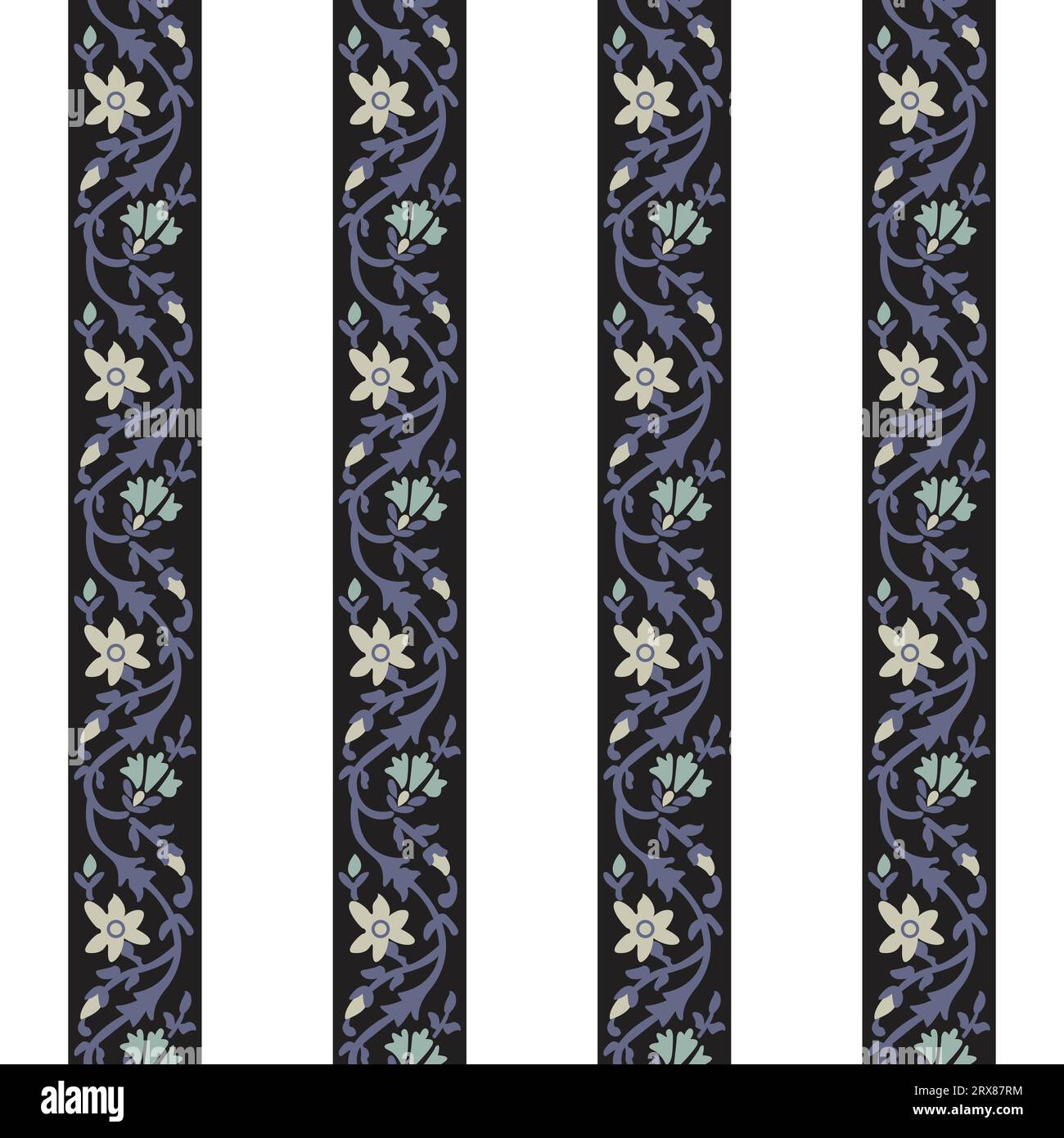 A black and white striped seamless border pattern with flowers on it ...