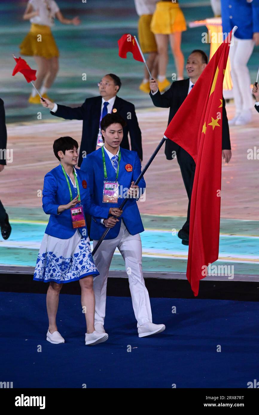 Hangzhou, China. 23rd Sep, 2023. Yang Liwei (R) and Qin Haiyang (R) of ...
