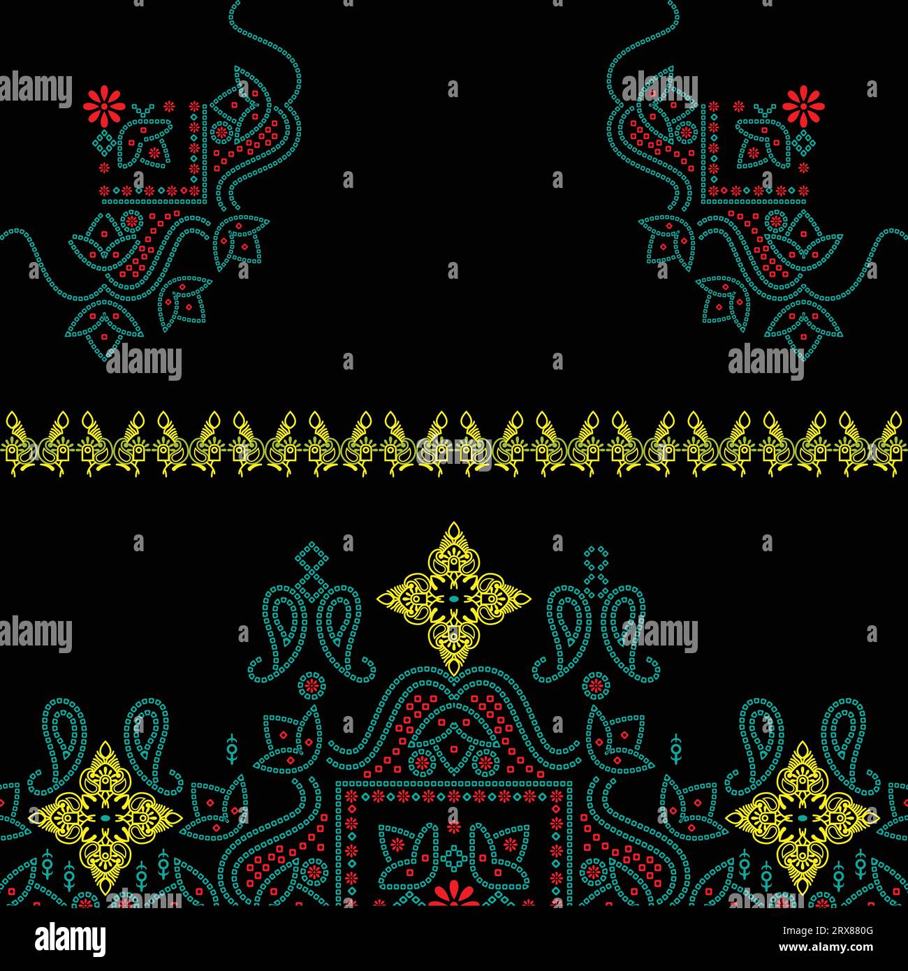 A vibrant green and yellow dotted pixel art border pattern design on a ...