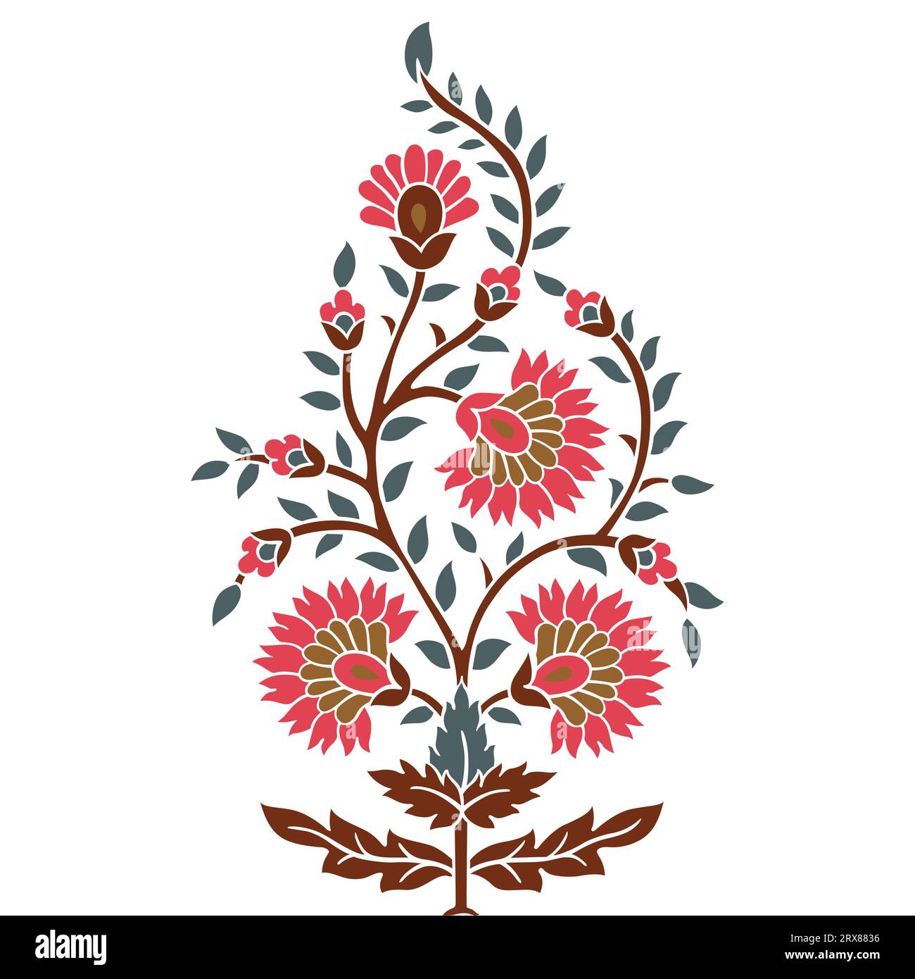 A vibrant floral design with intricate leaves and flowers on a clean ...