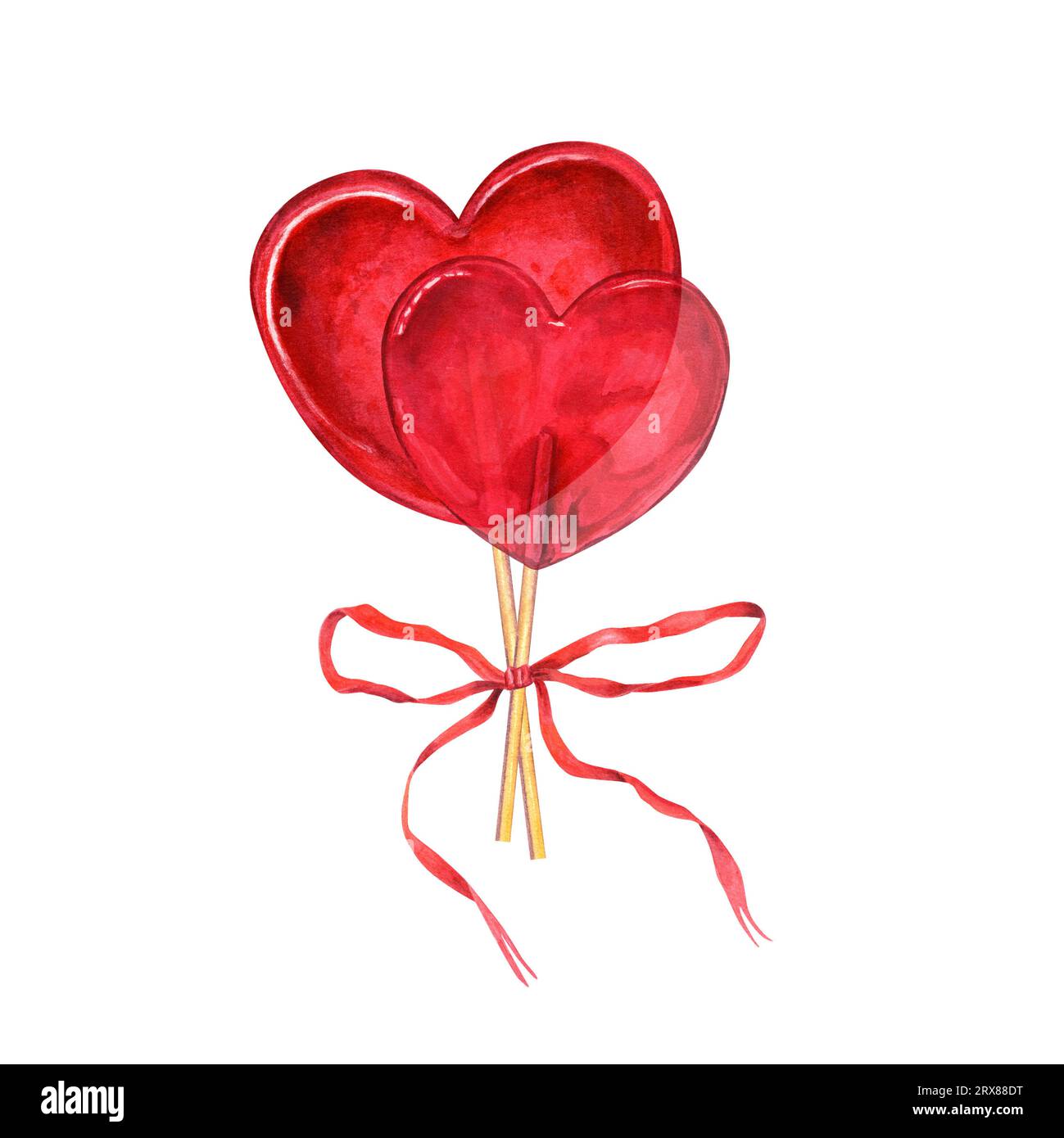 Transparent red caramel in the shape of heart decorated with red ribbon ...