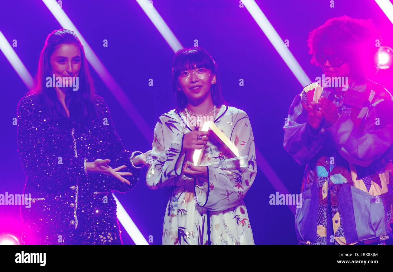 Hamburg, Germany. 23rd Sep, 2023. Ichiko Aoba (M) stands on stage with ...