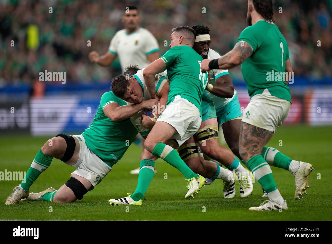 South Africa's Jasper Wiese, center, drives forward during the Rugby ...
