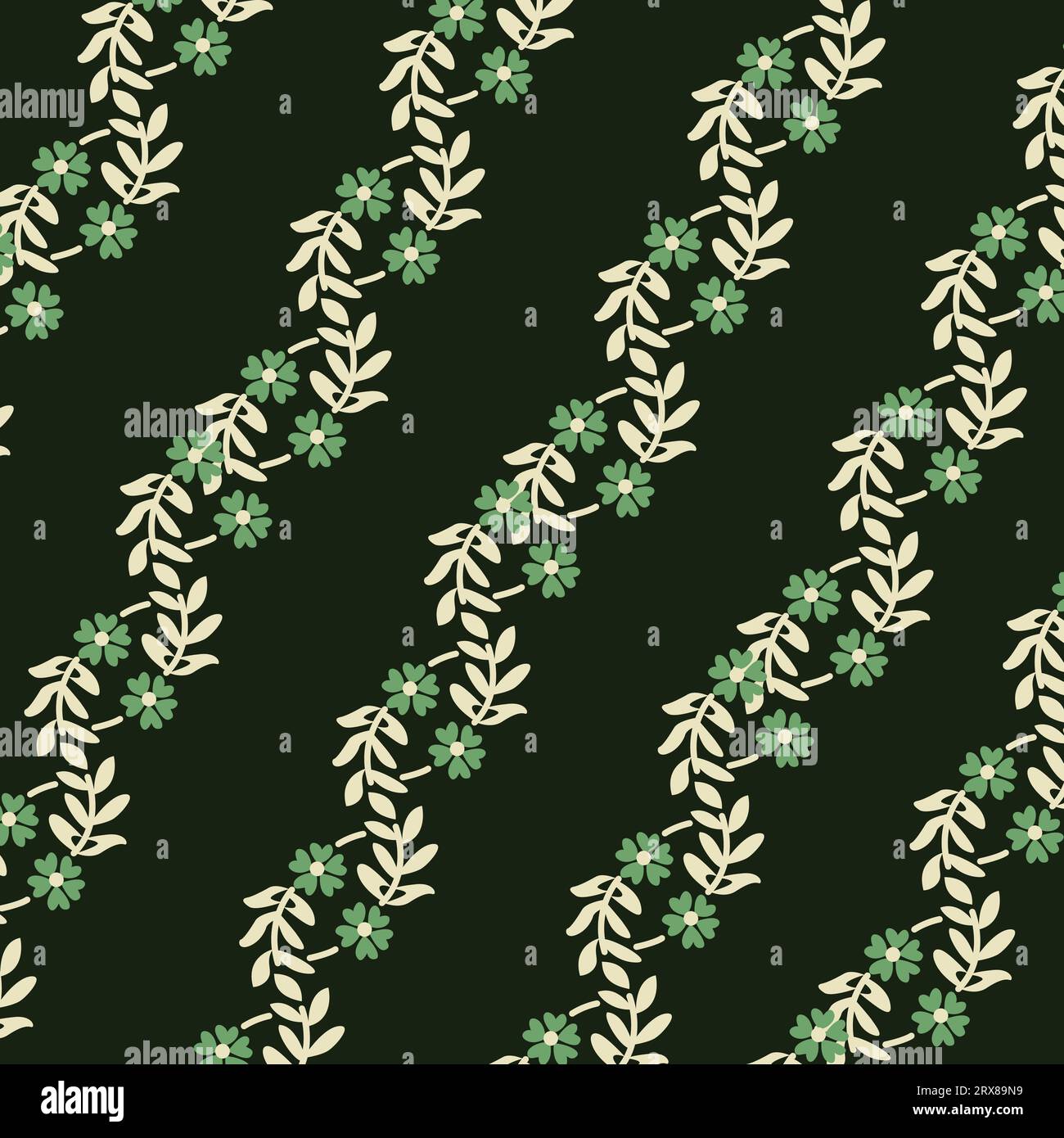 A green and white floral vines pattern on a black background Stock ...