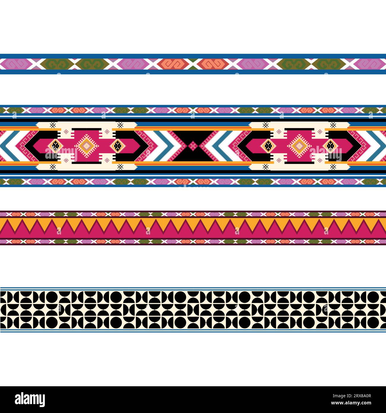 A set of four different geometric border patterns on a white background ...