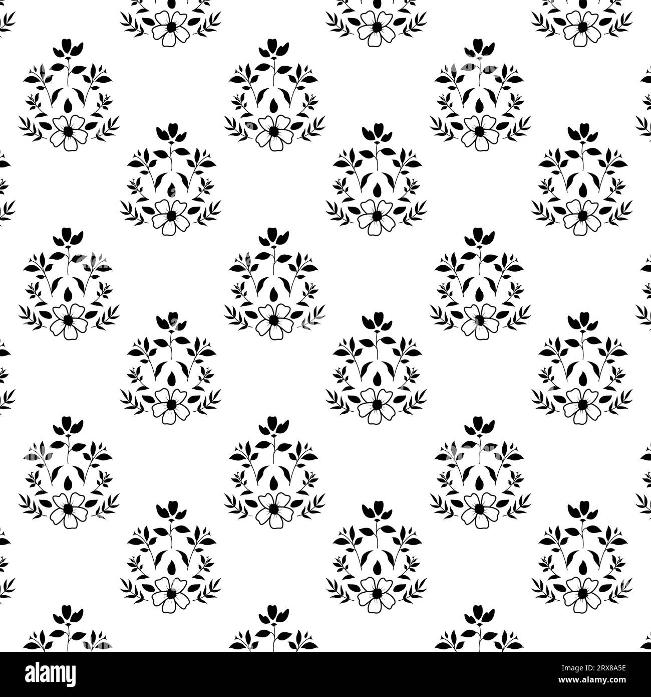 A monochromatic floral repeated seamless pattern on a minimalistic white background Stock Vector ...