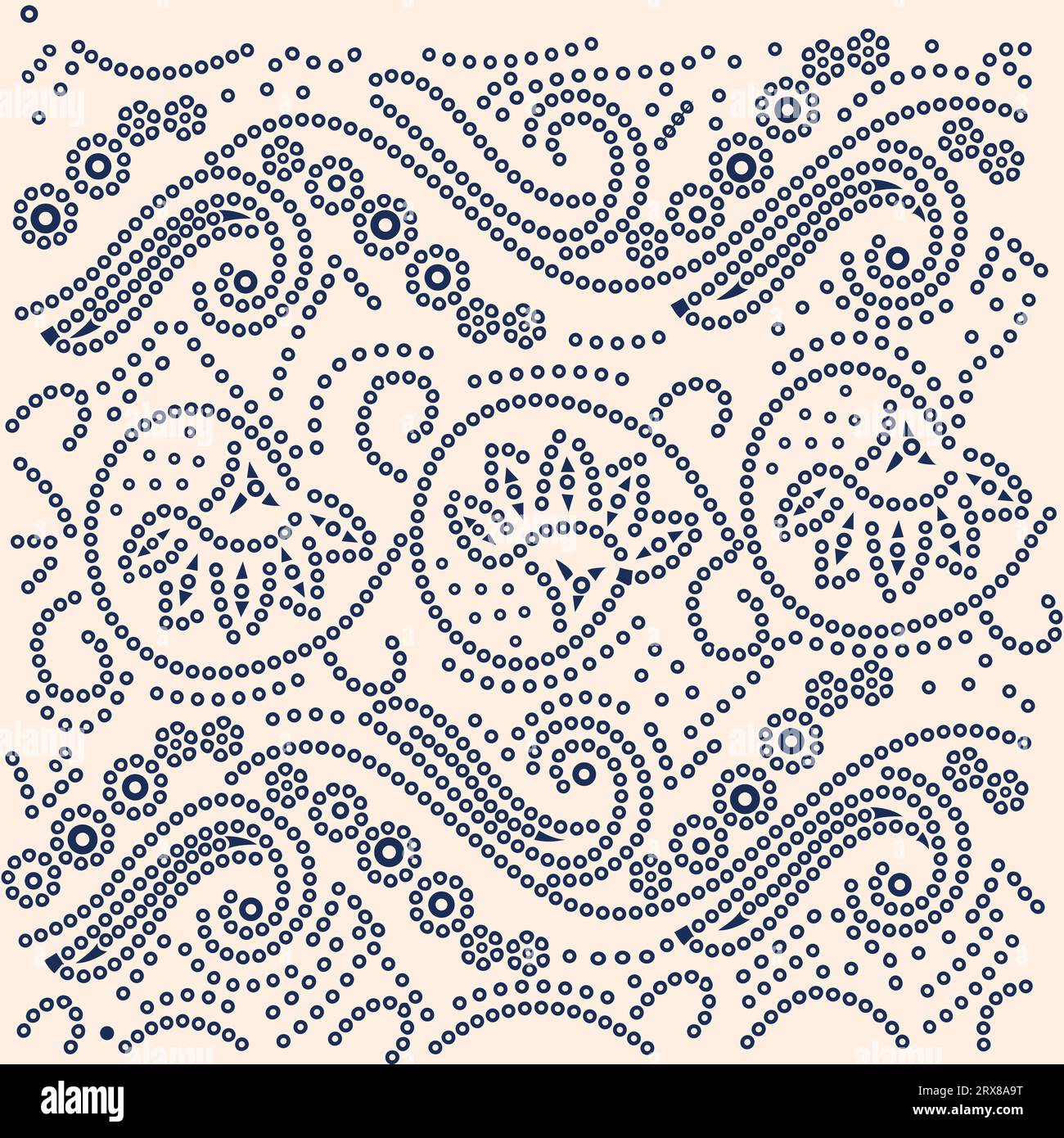 A blue and white pattern on a beige background, dotted, circles Stock ...