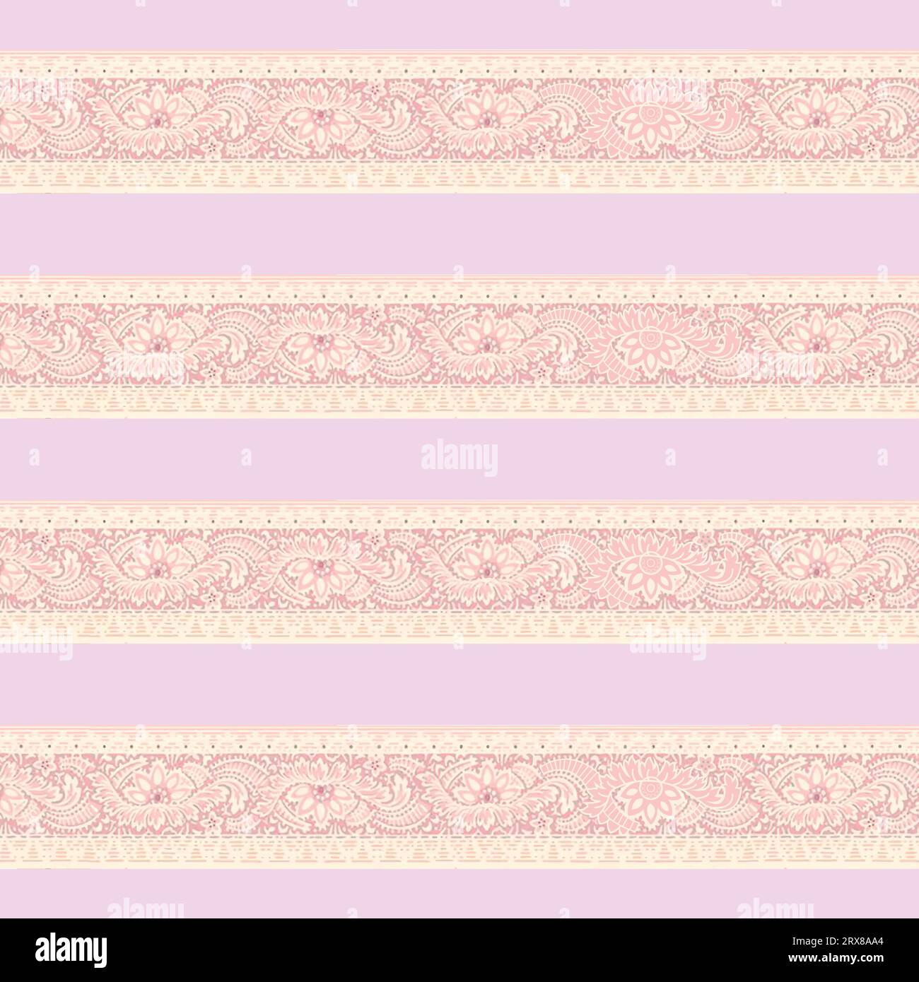 A pink and white striped wallpaper with a floral design, repeated seamless border Stock Vector ...