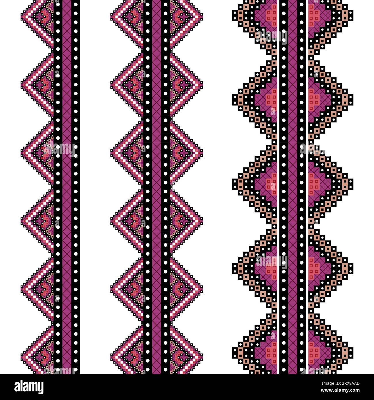 A cross stitch pattern in pink and black, repeated seamless border, pattern Stock Vector Image ...