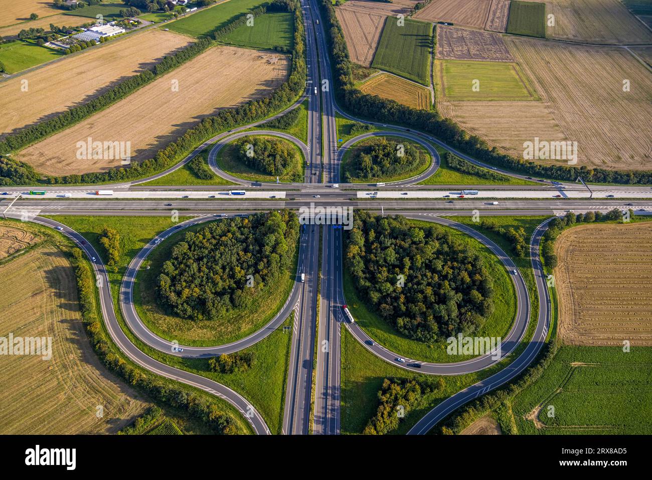Aerial view, freeway junction Werl, freeway A44 and freeway A445, Werl ...