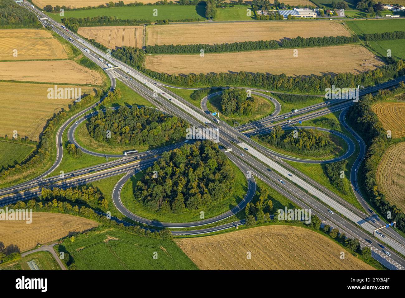 Aerial view, freeway junction Werl, freeway A44 and freeway A445, Werl ...