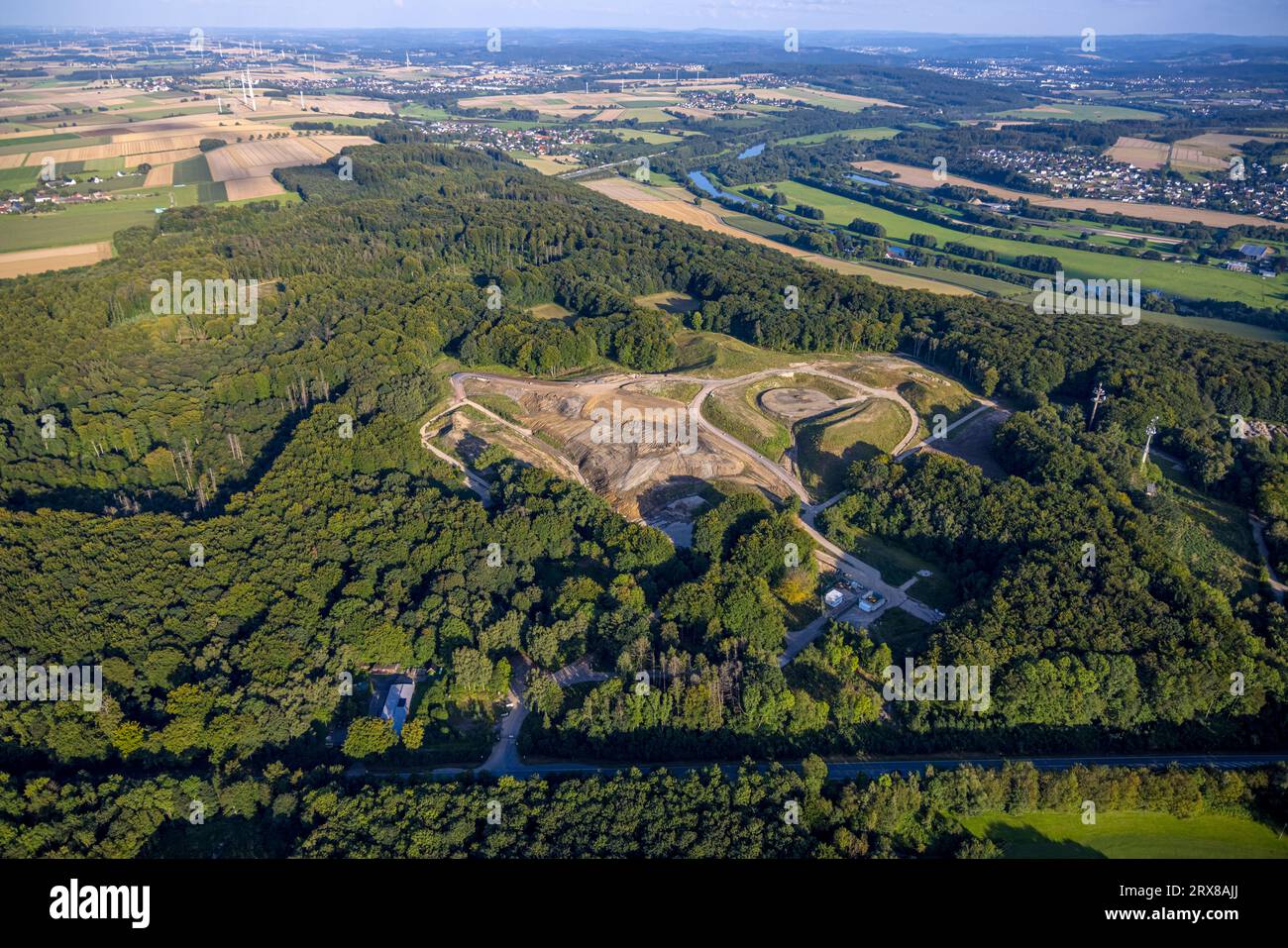 Aerial view, construction site and new building observation tower in ...