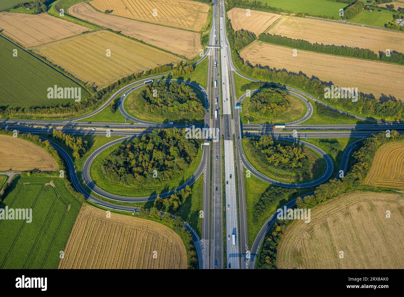 Aerial view, freeway junction Werl, freeway A44 and freeway A445, Werl ...