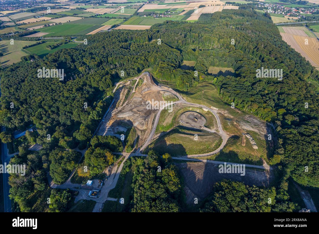 Aerial view, construction site and new building observation tower in ...