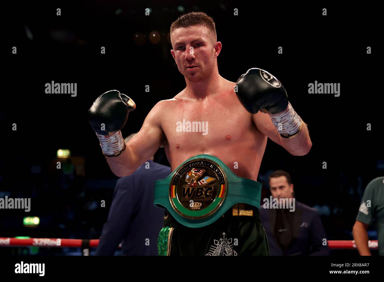 Pierce O'Leary poses with his belt after defeating Kane Gardner in the ...