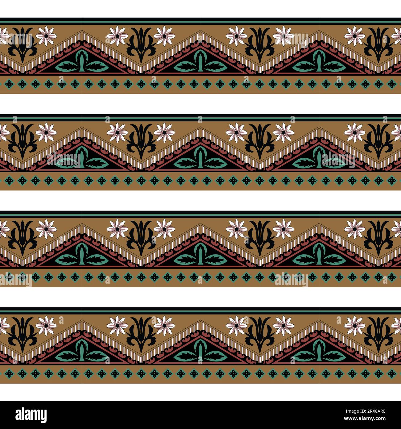 A pattern with flowers and leaves on a white background, repeated seamless border Stock Vector ...