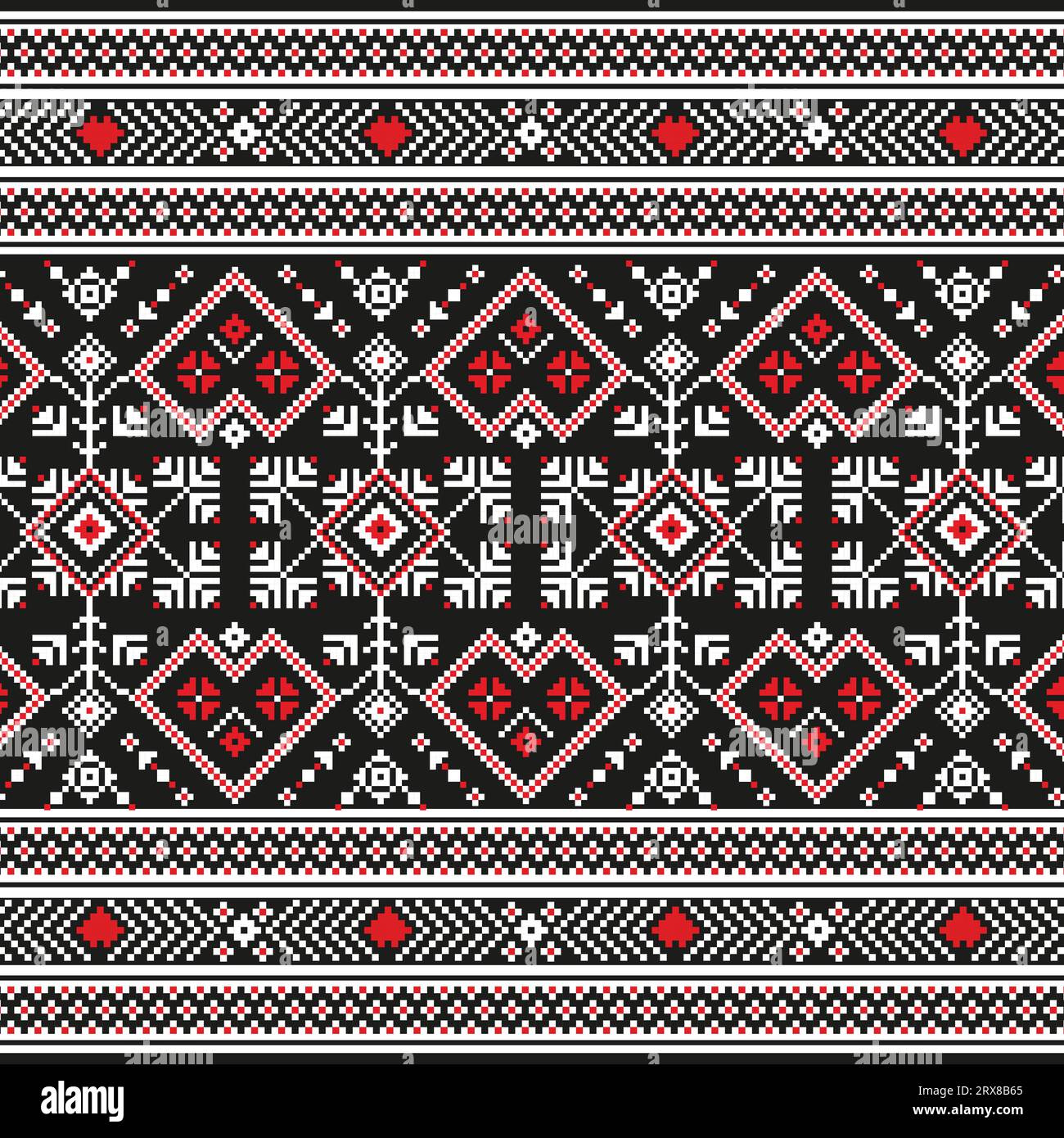 A black and red knitted pattern with hearts, repeated seamless border Stock Vector Image & Art ...