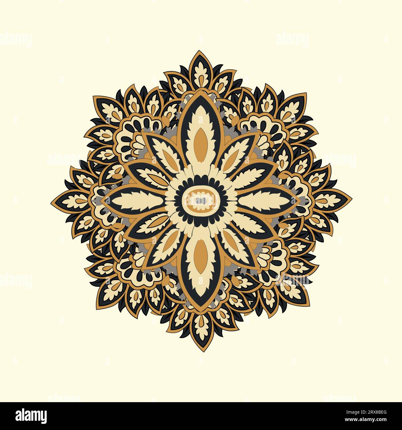 An intricate gold themed circular design on a neutral background Stock ...