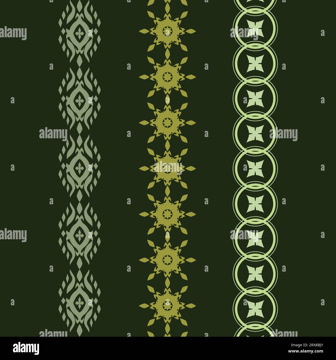 A set of three different border pattern designs on a green background ...