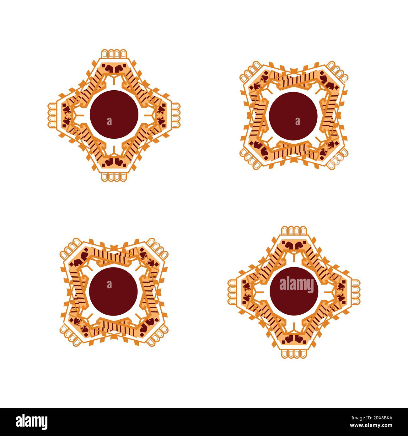 A set of four orange and red abstract designs on a white background ...