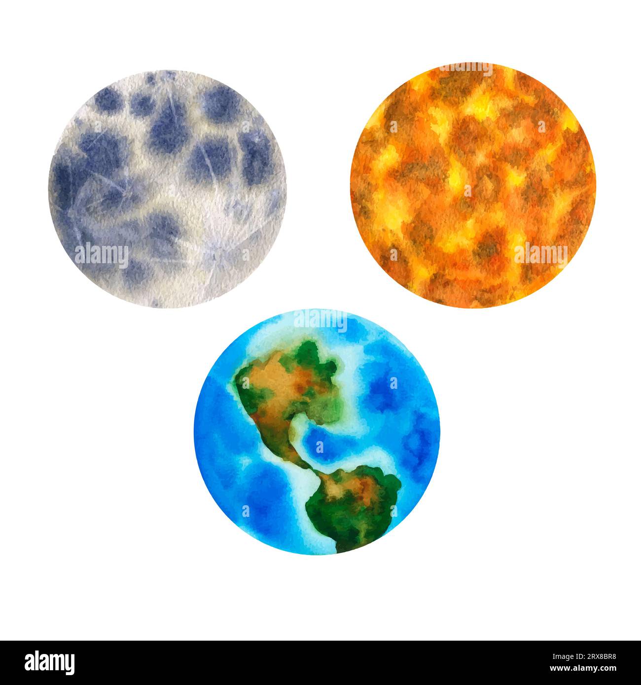Earth, moon, sun. Planets of our solar system isolated on transparent ...