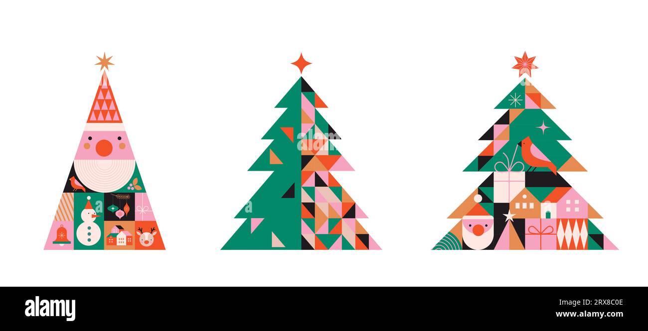 Collection of Christmas trees in modern minimalist geometric style ...