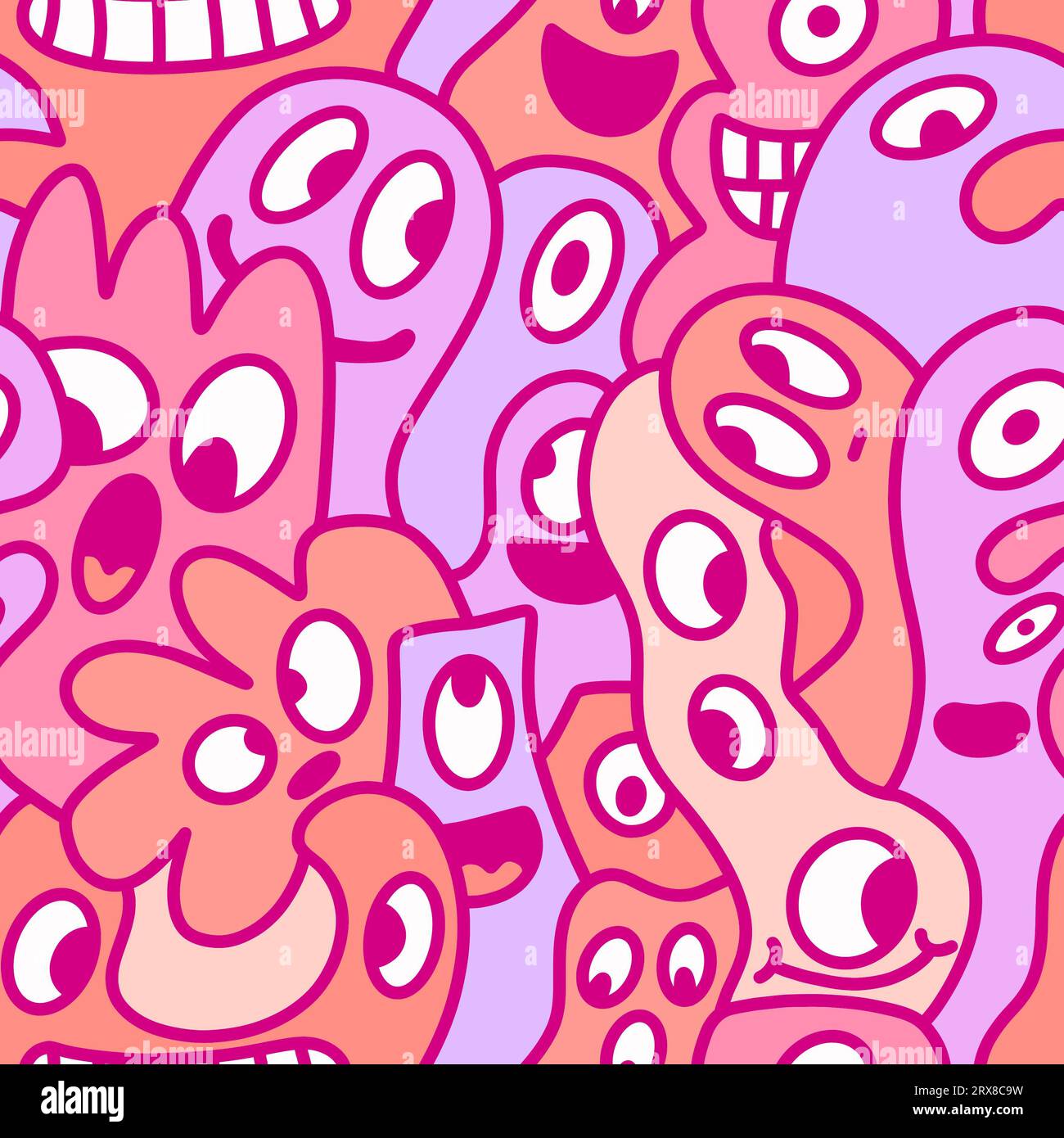 Cartoon retro monsters seamless Halloween pattern for wrapping paper ...