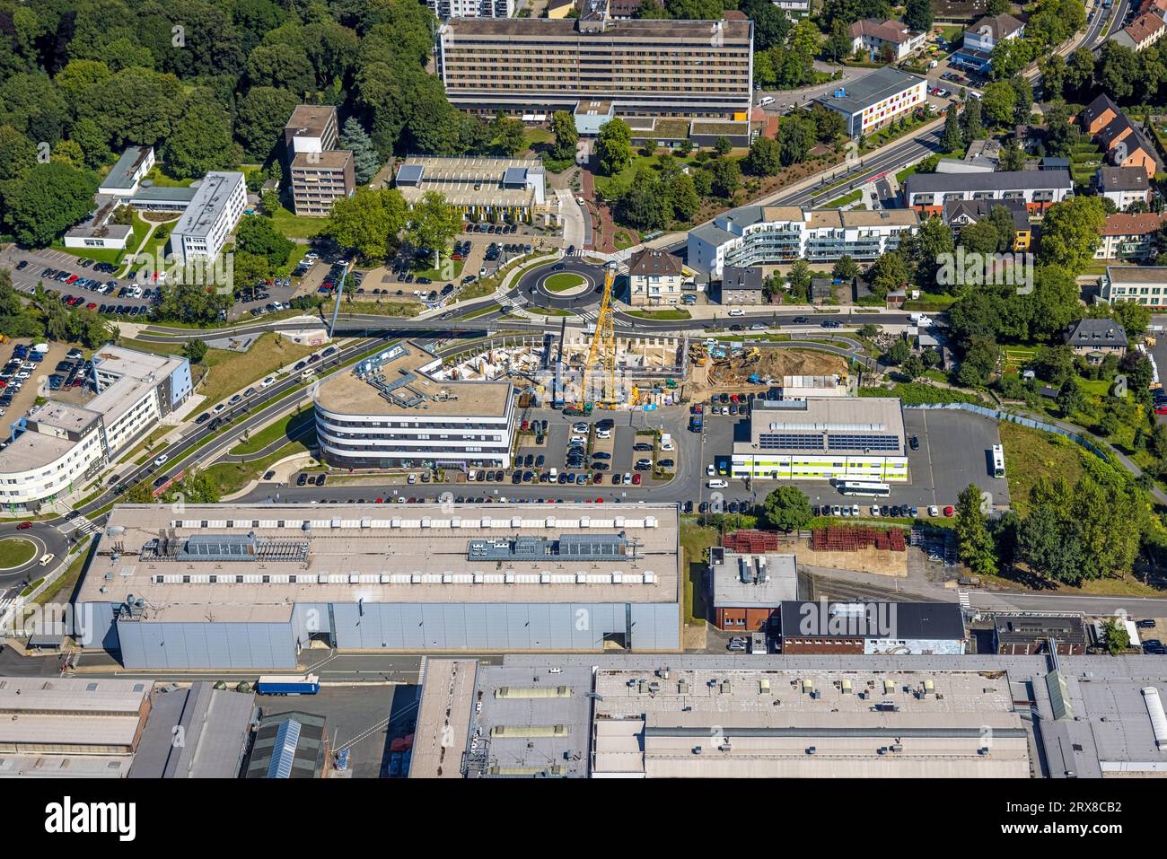 Aerial view, new development area, new traffic circle Pferdebachstraße ...