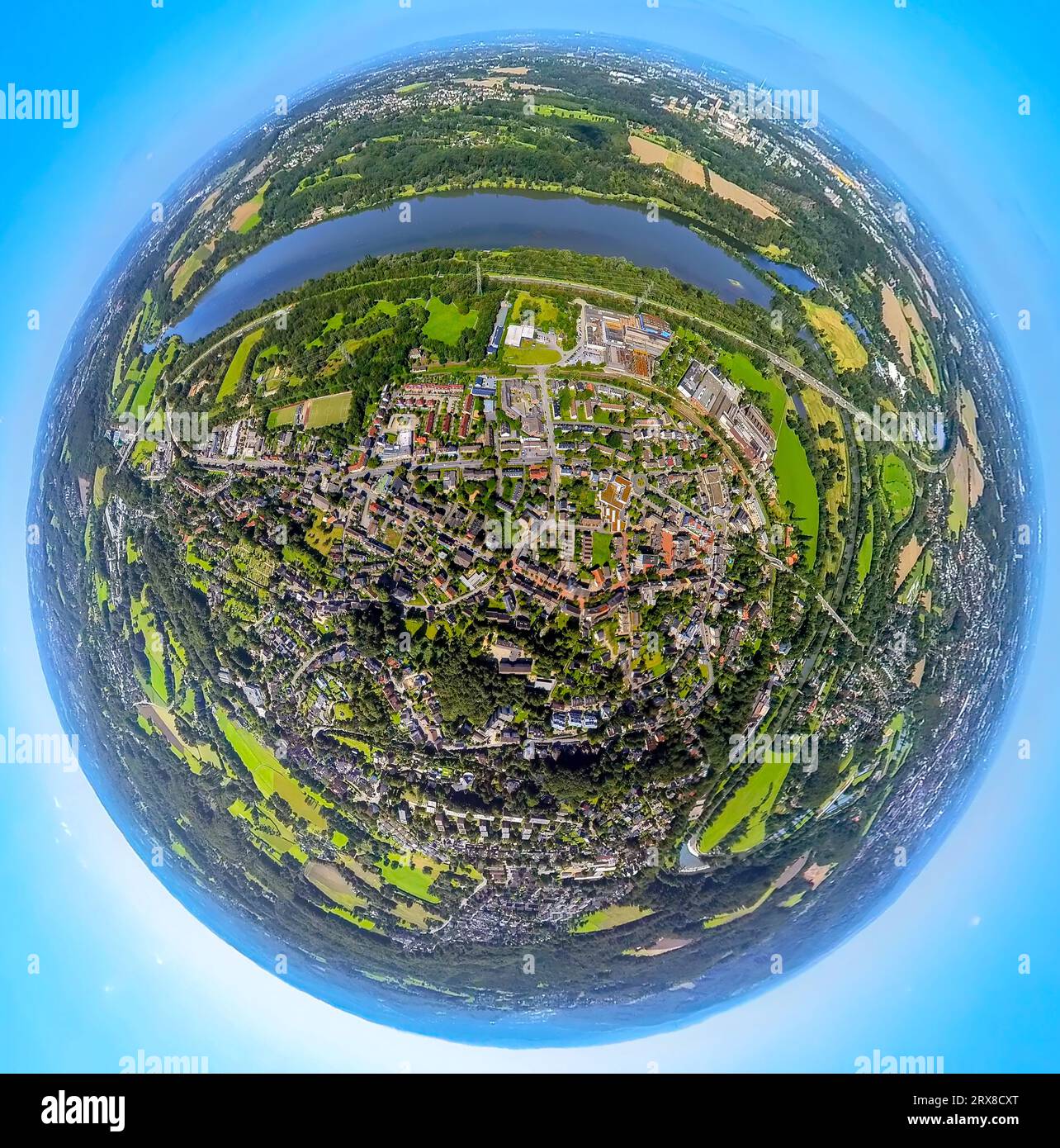 Aerial view, city view district Herbede, Kemnader See at the freeway ...