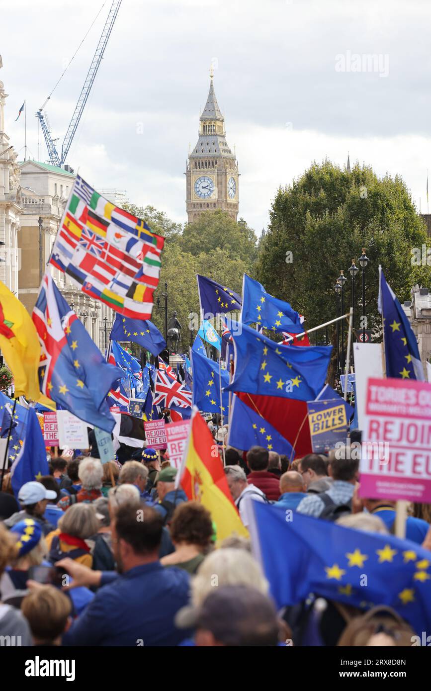 London, UK. 23rd September 2023. Pro EU supporters joined the National ...