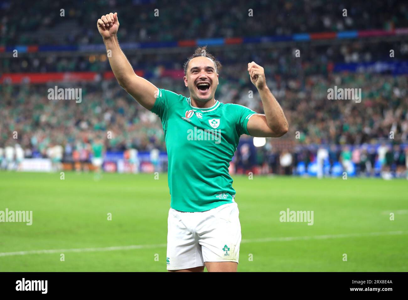 Ireland's James Lowe celebrates after the final whistle during the ...